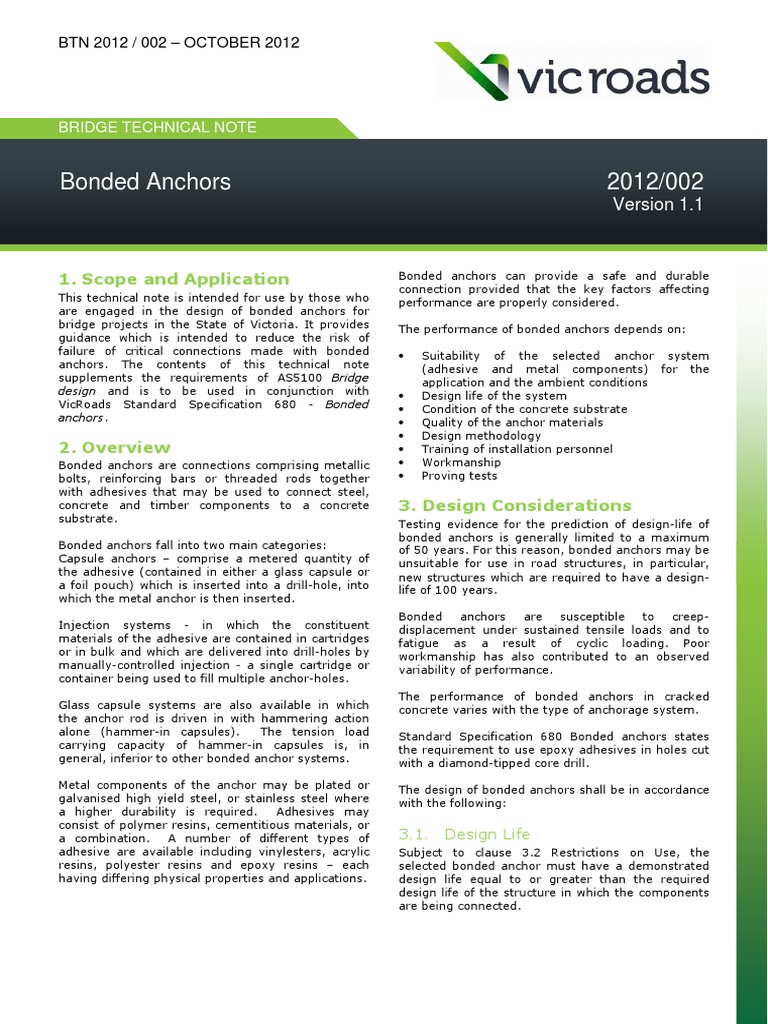 BTN 2012-002 v1.1 Bonded Anchors | PDF | Strength Of Materials | Adhesive