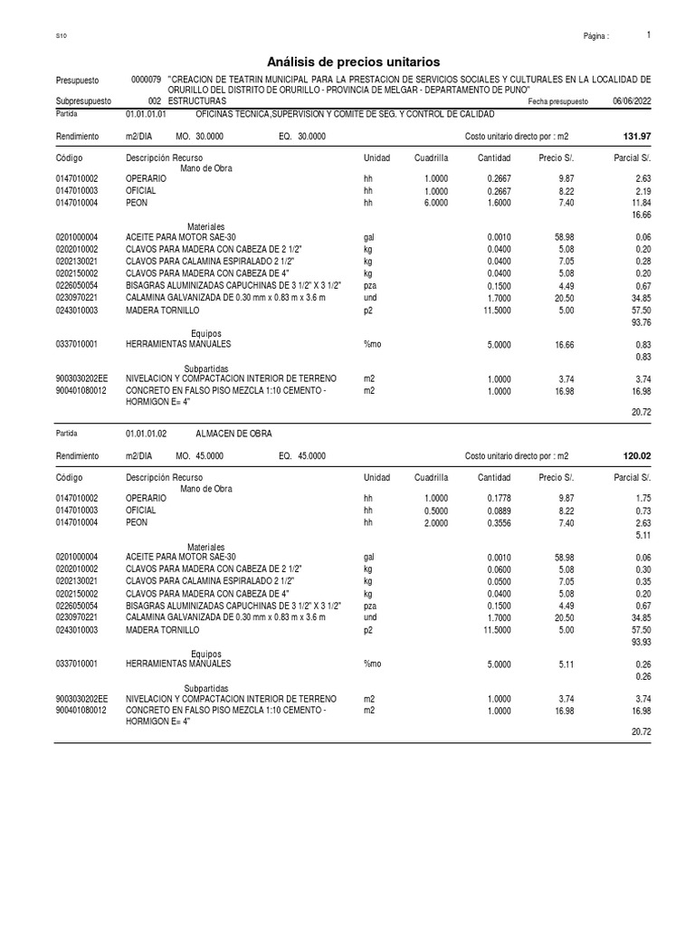 7.4.1 Apu Estructuras | PDF