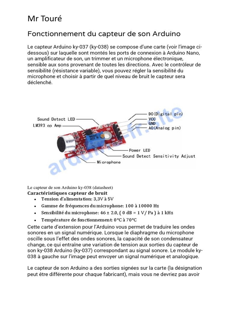 Fonctionnement Du Capteur de Son Arduino | PDF | Maison et jardin | Technologie et ingénierie