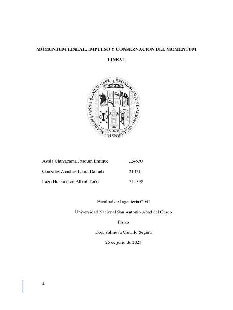 Cantidad de Momentum, Impulso y Conservacion de La Cantidad de Movimiento | PDF | Impulso | Las ...