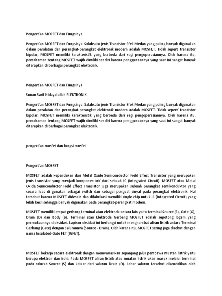 Pengertian MOSFET Dan Fungsinya | PDF