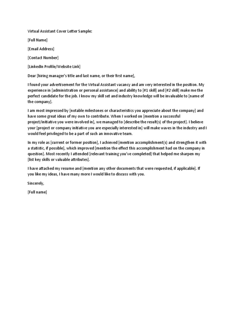 Virtual Assistant Cover Letter Sample | PDF