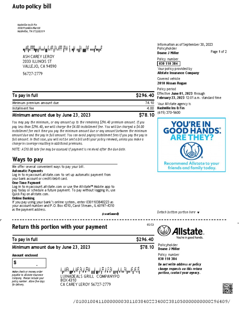 Auto Policy Bill | PDF | Transaction Account | Personal Finance