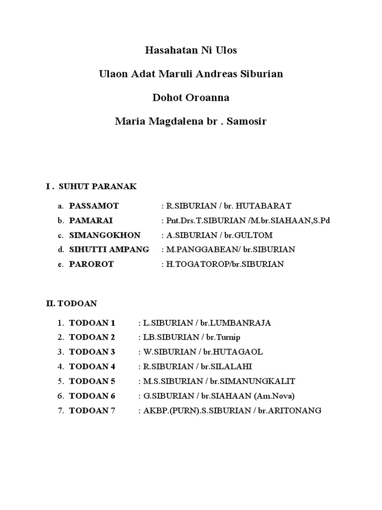 Hasahatan Ni Parjambaran | PDF