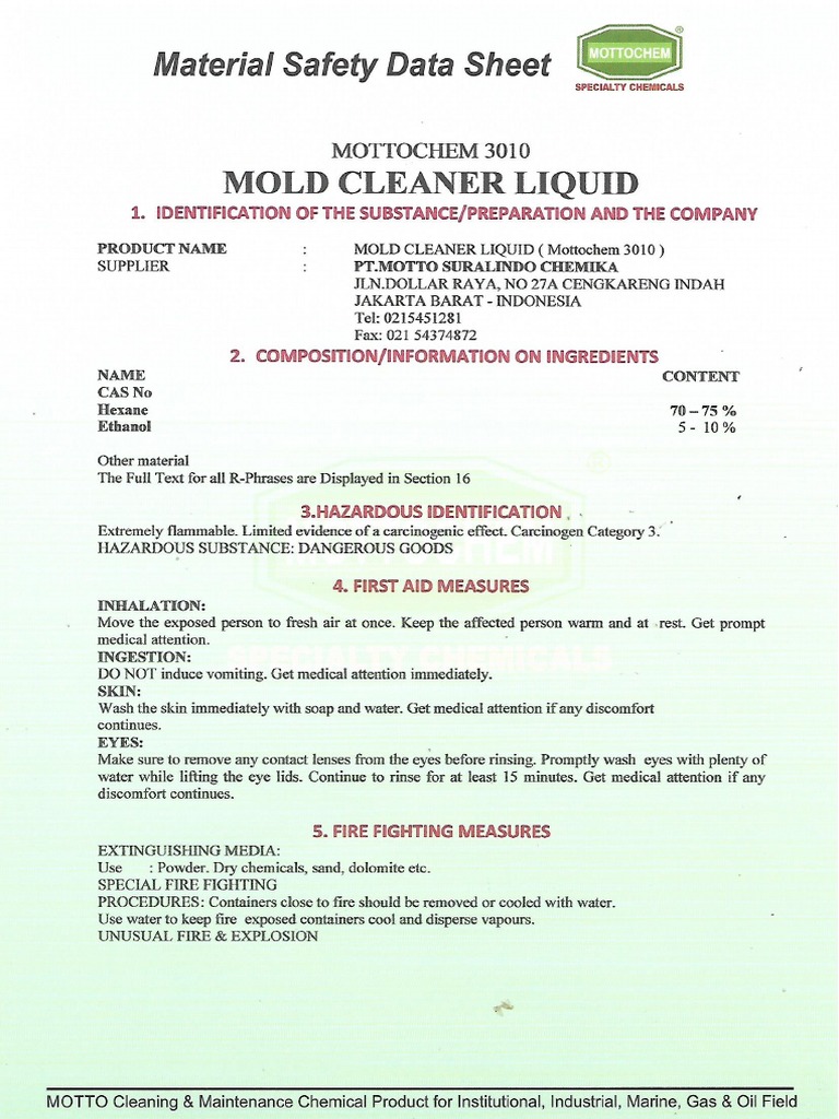93 MSDS Mold Cleaner Liquid | PDF