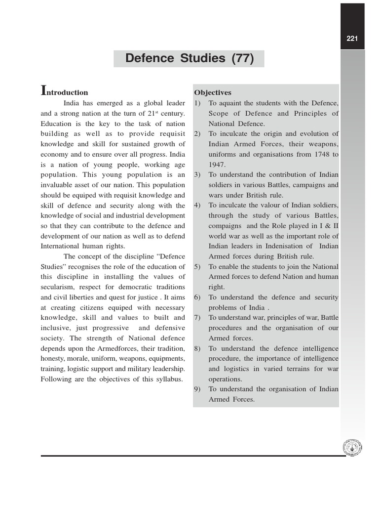 Indian Defence Studies Curriculum Overview | PDF