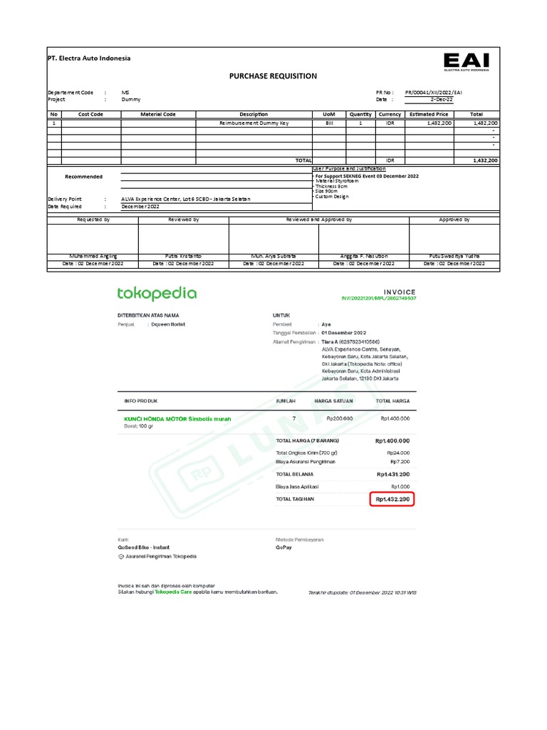 Contoh Format PR, ECR, ARF | PDF