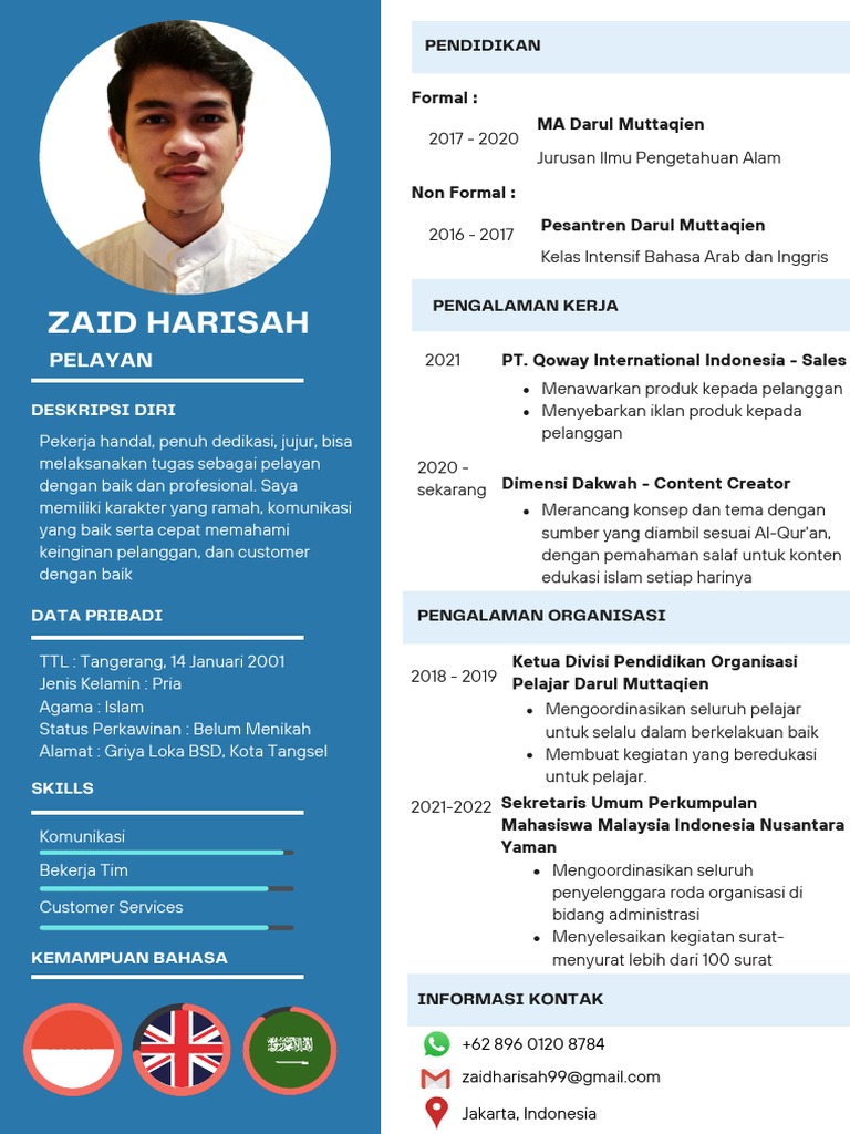 Blue Light Blue Color Blocks Flight Attendant CV | PDF