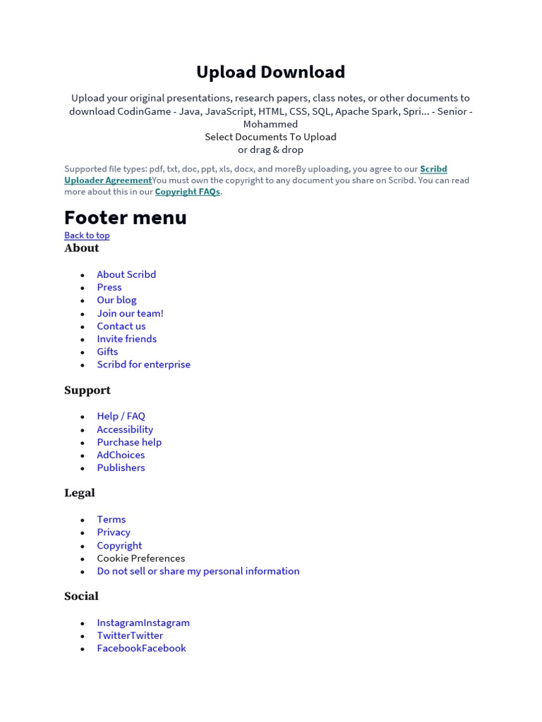 Footer Menu: Upload Download | PDF | Scribd | Java Script