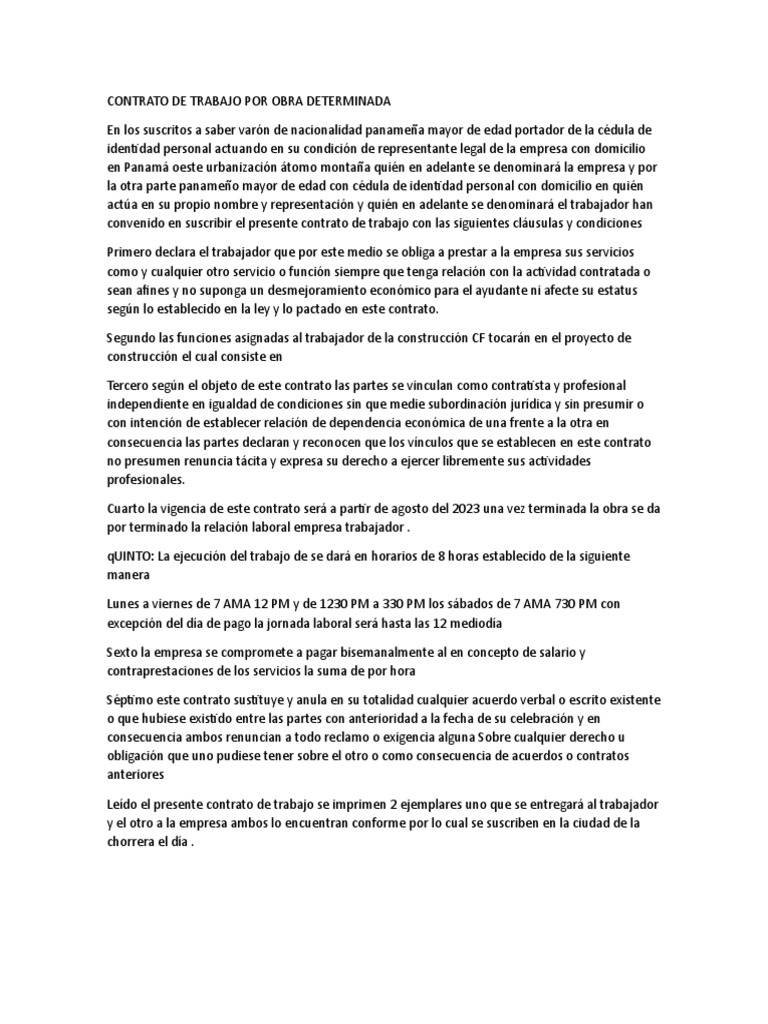 Contrato de Trabajo Por Obra Determinada | PDF | Derecho laboral | Justicia