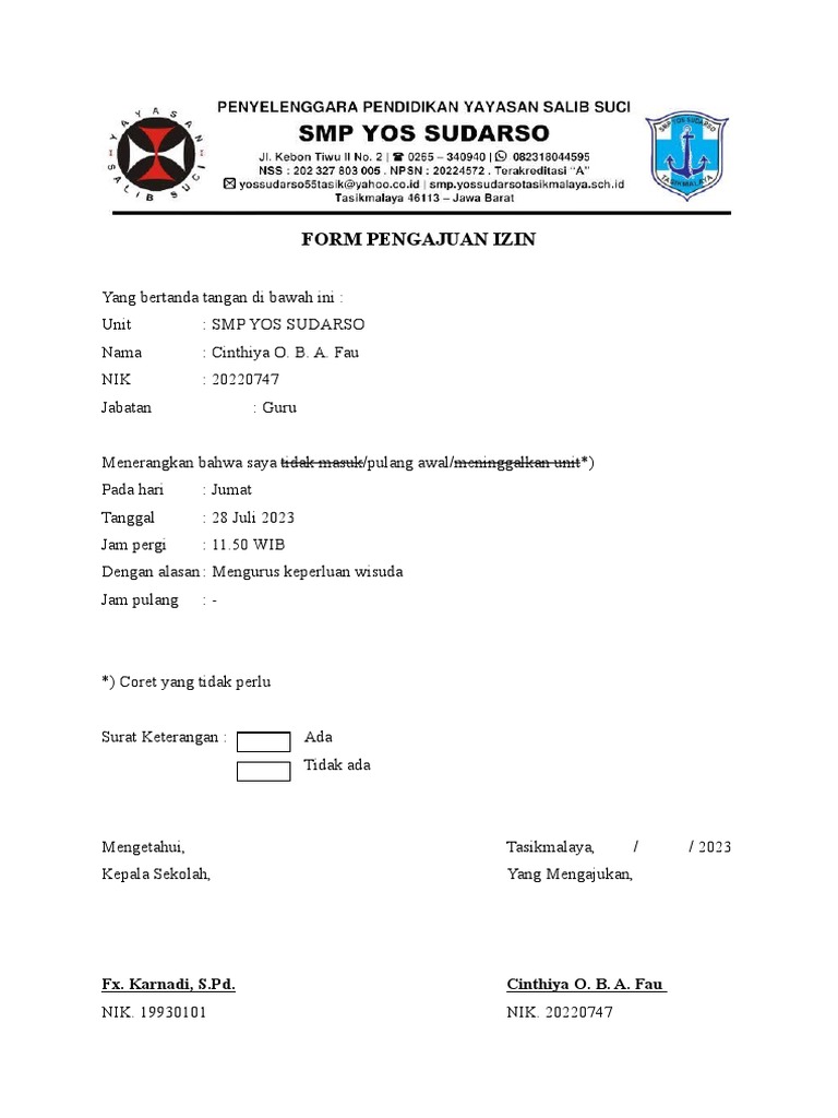 Form Pengajuan Izin | PDF