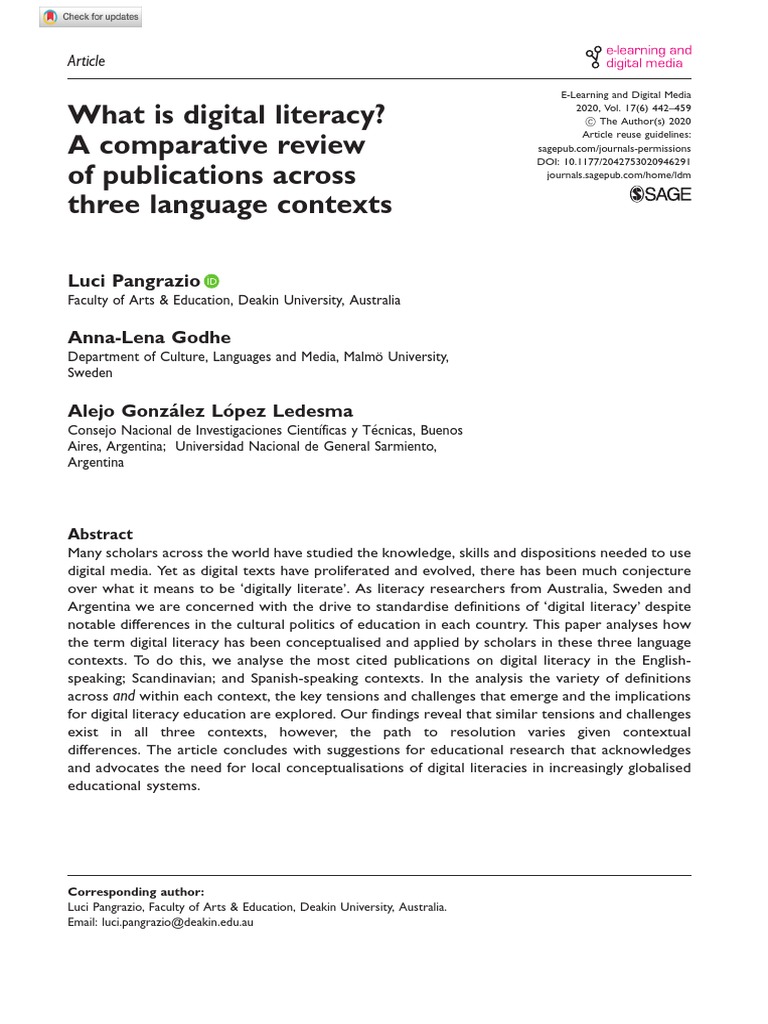 What Is Digital Literacy? A Comparative Review of Publications Across Three Language Contexts ...