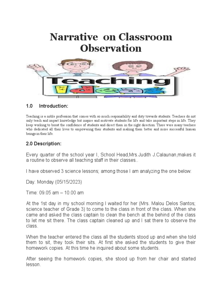 Narrative On Classroom Observation-2022-23-Copy 1 | PDF | Language Arts ...