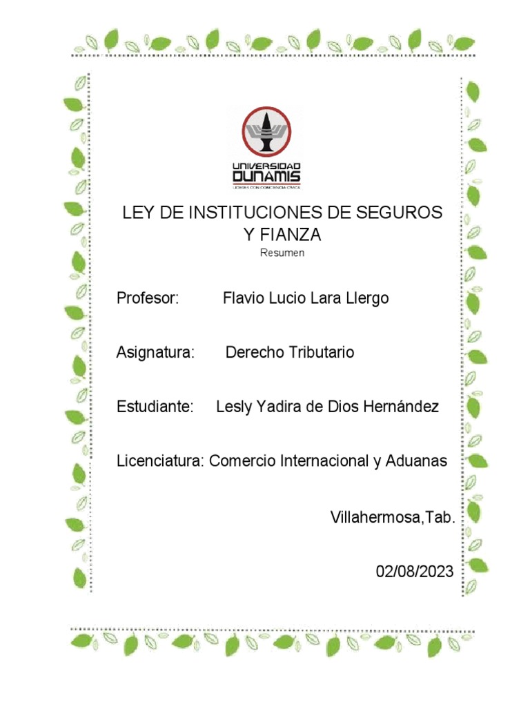 Ley de Instituciones de seguros y Fianza | PDF | Seguro | Póliza de seguros