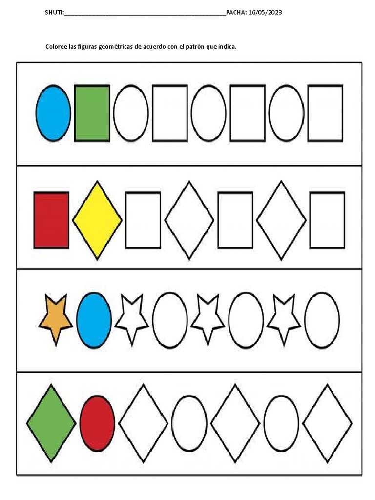 Coloree Las Figuras Geométricas de Acuerdo Con El Patrón Que Indica | PDF