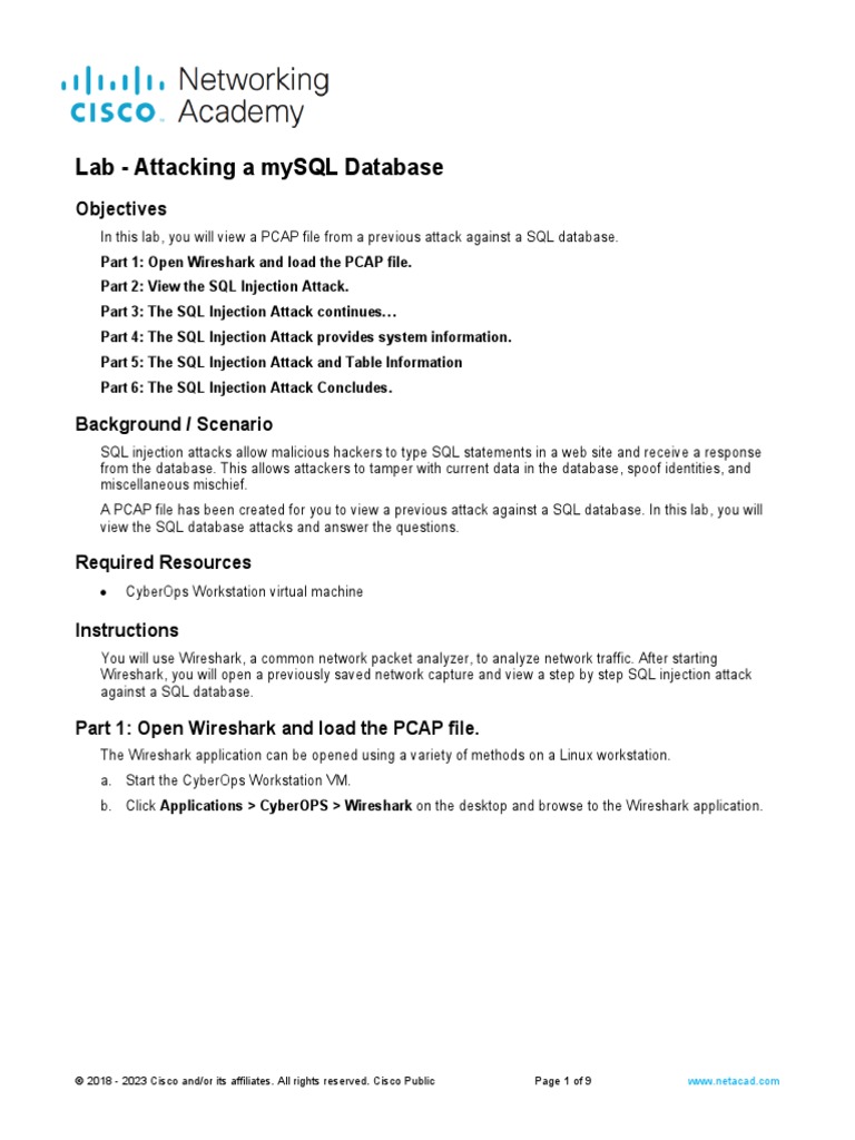 17.2.6 Lab - Attacking A mySQL Database | PDF | Databases | Password