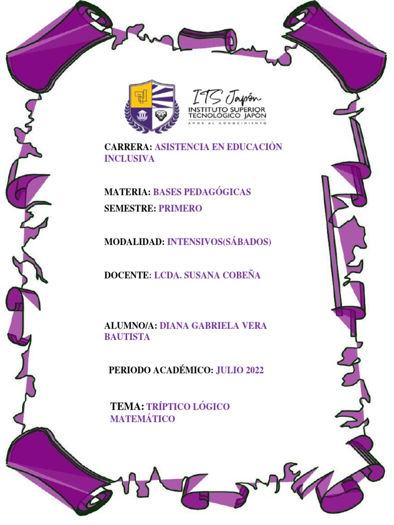 Triptico Logico Matematico - Diana Vera | PDF