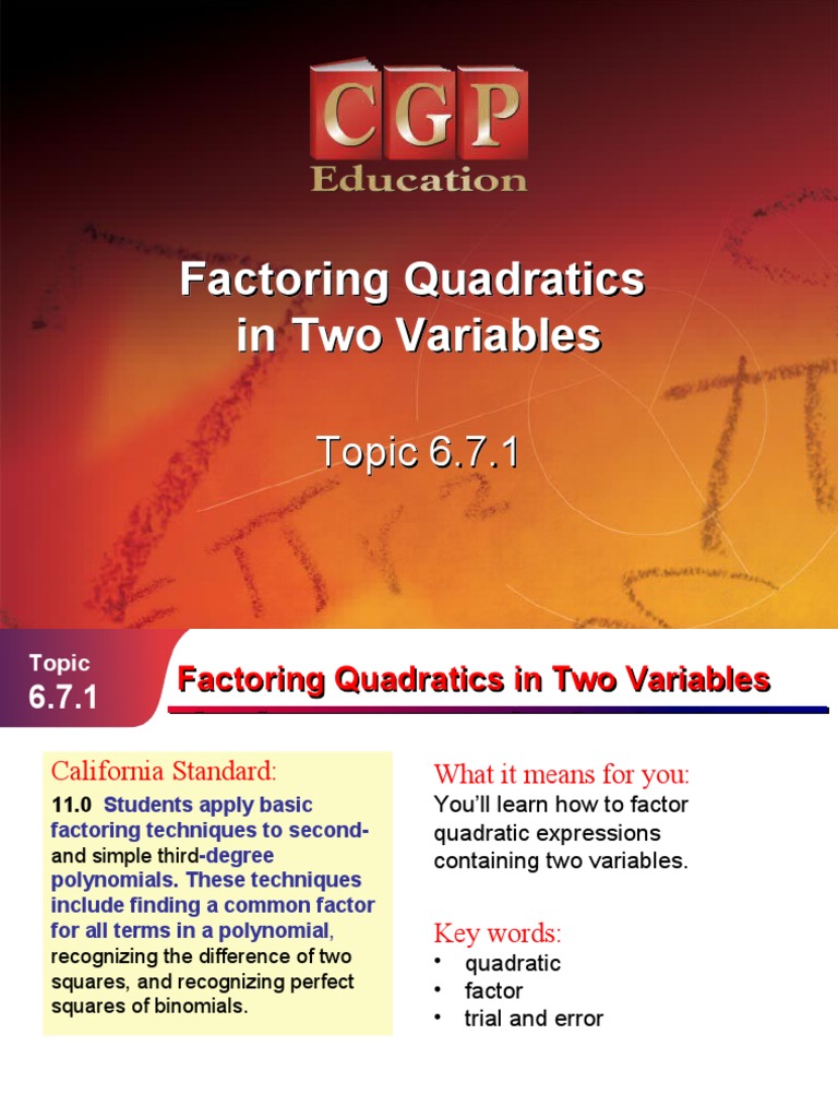 Factoring Quadratics: Two Variables | PDF | Factorization | Area