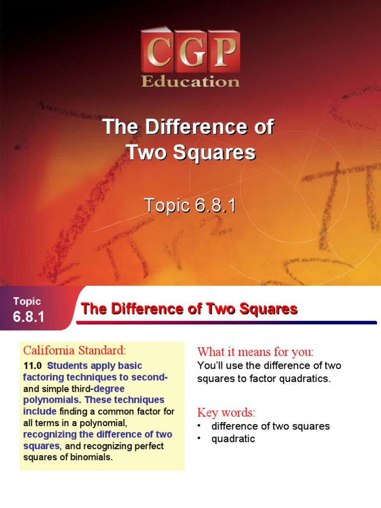Difference of Two Squares Explained | PDF | Factorization | Quadratic ...