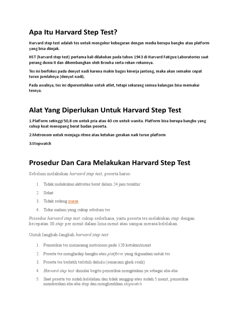 Panduan Lengkap Harvard Step Test | PDF