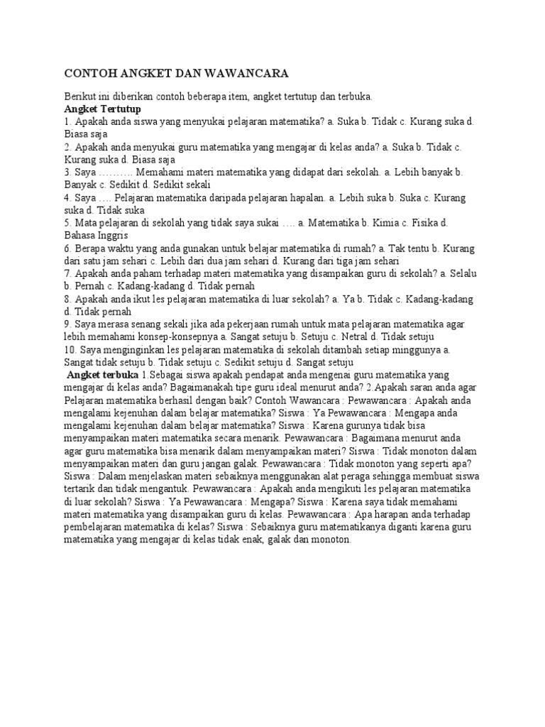 Contoh Angket Dan Wawancara | PDF