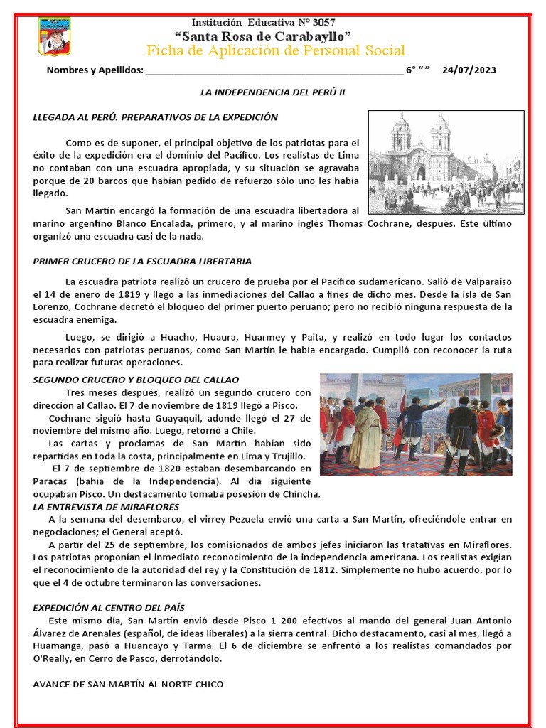 Ficha de P.S Proclama de La Independencia | PDF