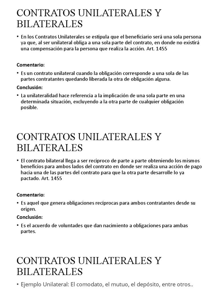 Contratos Unilaterales y Bilaterales | PDF | Derecho contractual ...