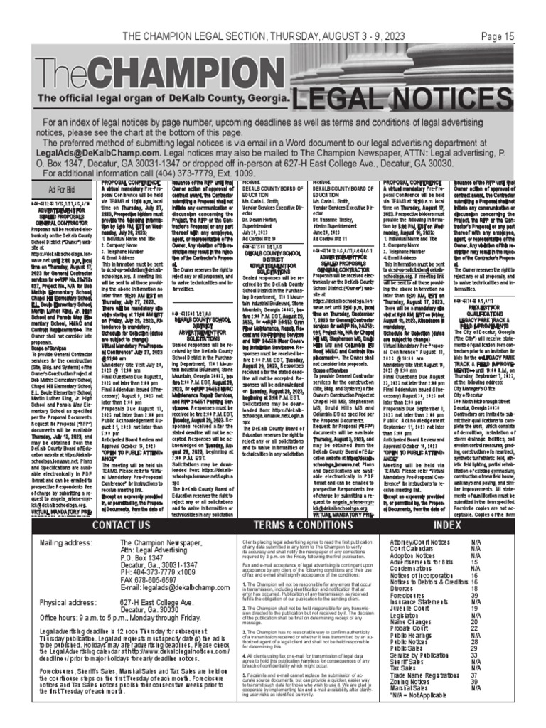 The Champion Legal Ads: 08-03-23 | PDF | Request For Proposal | Business