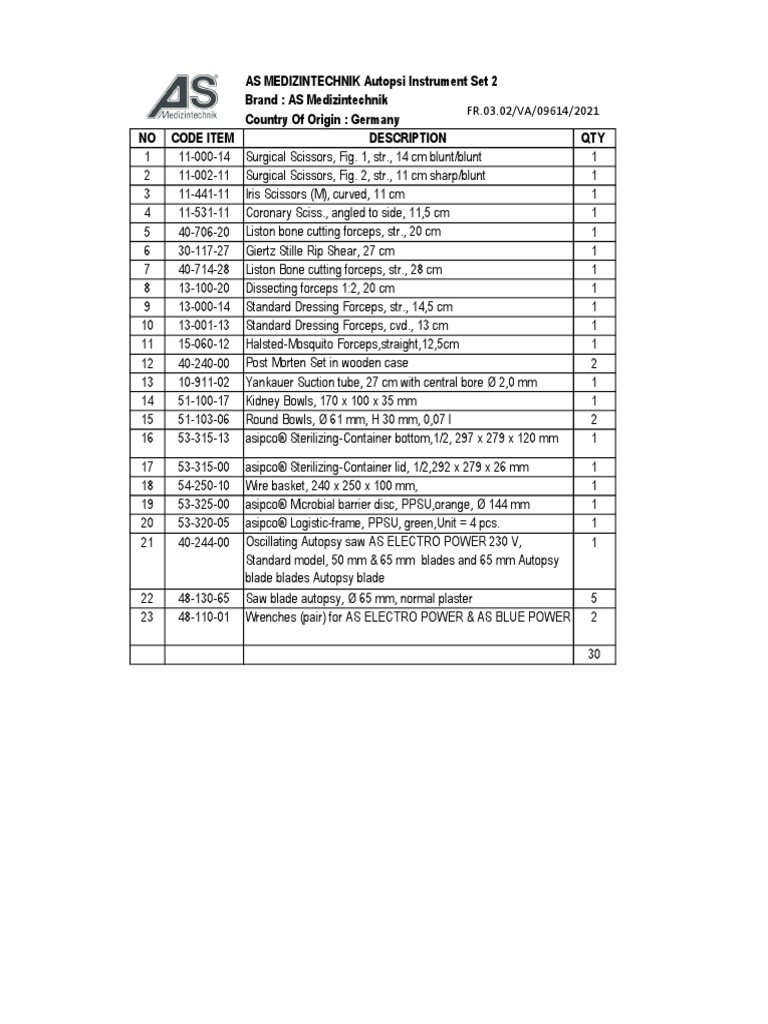 AS MEDIZINTECHNIK Autopsi Instrument Set 2 2022 | PDF | Cutting ...
