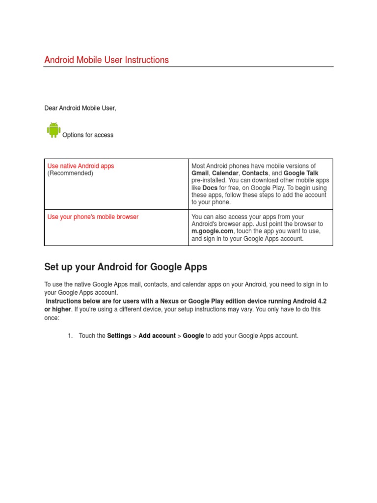 Templatecoreitmobileuserinstructions Android Pdf Mobile App Android Operating System