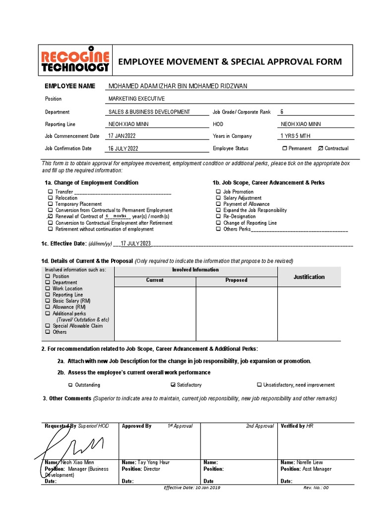Employee Movement Form.v01 - Recg - Mohamed Adam Izhar Bin Mohamed ...