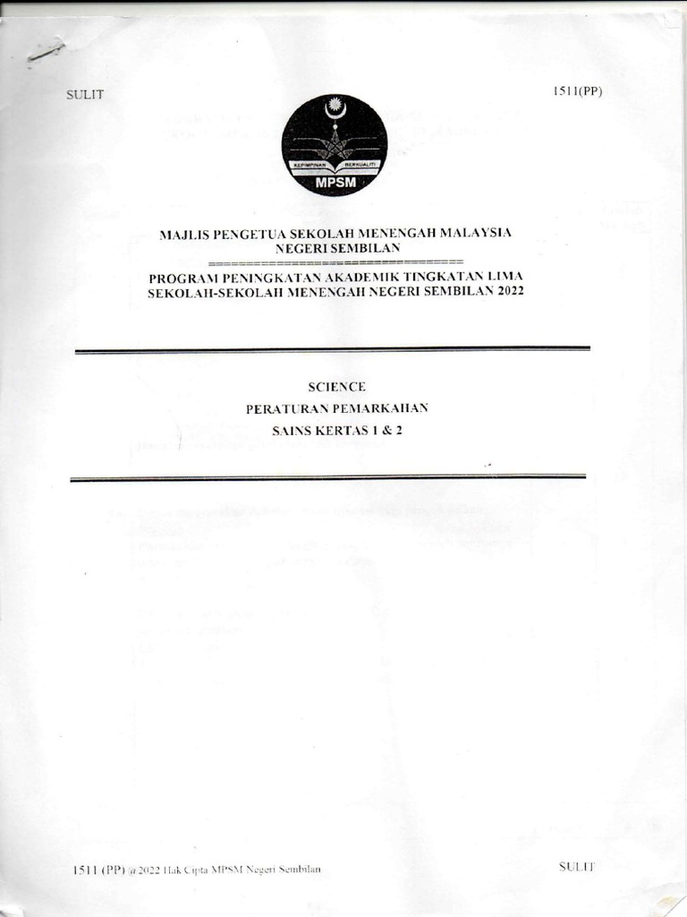 2022 Negeri - Sembilan - MPSM Science K2 Jawapan (BM Only) | PDF
