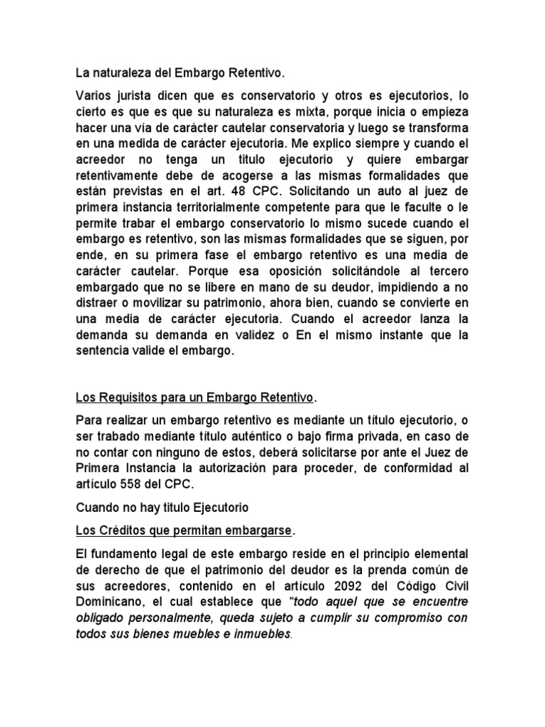 La Naturaleza Del Embargo Retentivo | PDF | Justicia | Crimen y violencia