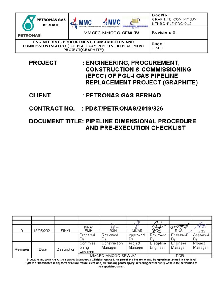 PLF-PRC-015 - R0 - Pipeline Dimensional Procedure and Pre-Execution Checklist | PDF | Pipe ...