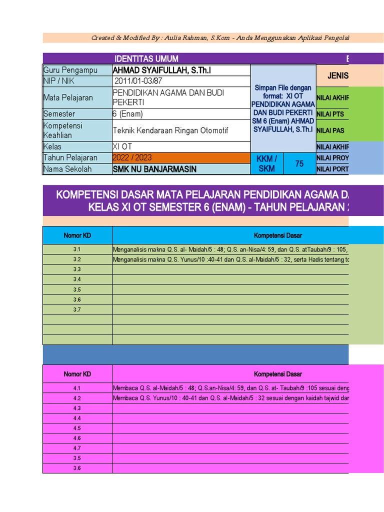 Pai Aplikasi Pengolahan Nilai Guru Mapel - V3.1 | PDF