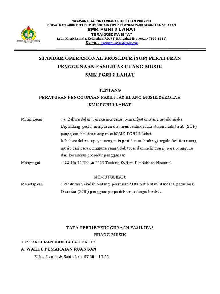 Sop Ruang Musik | PDF