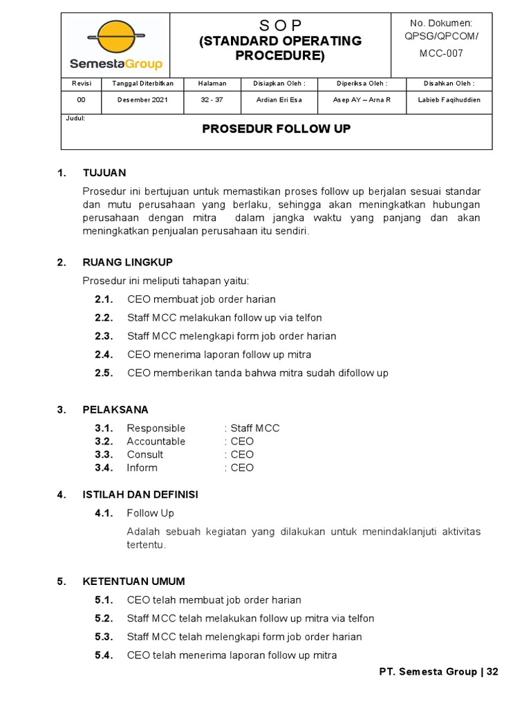 Sop - Mcc.007.follow Up | PDF