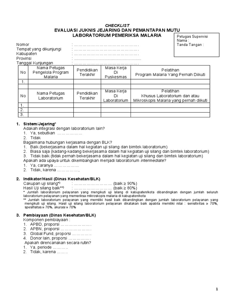 Checklist Assessment Lab Diagnostik | PDF