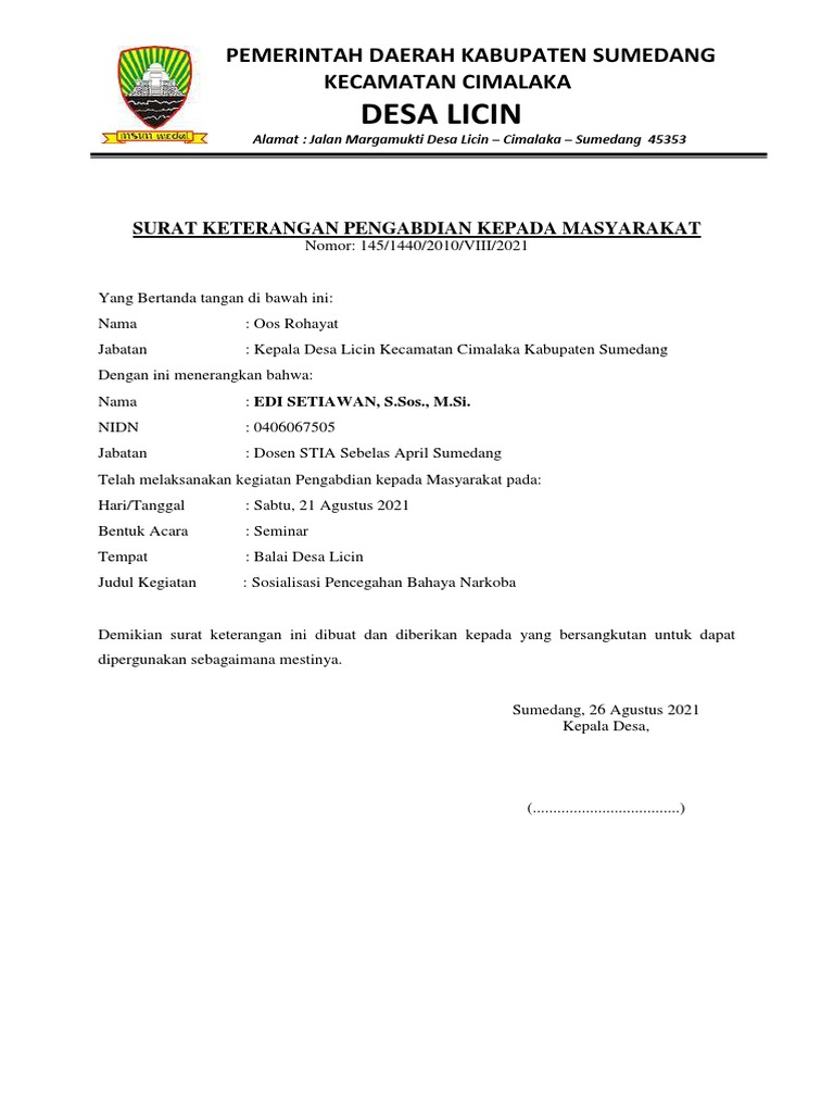 Blangko SURAT KETERANGAN PENGABDIAN KEPADA MASYARAKAT | PDF