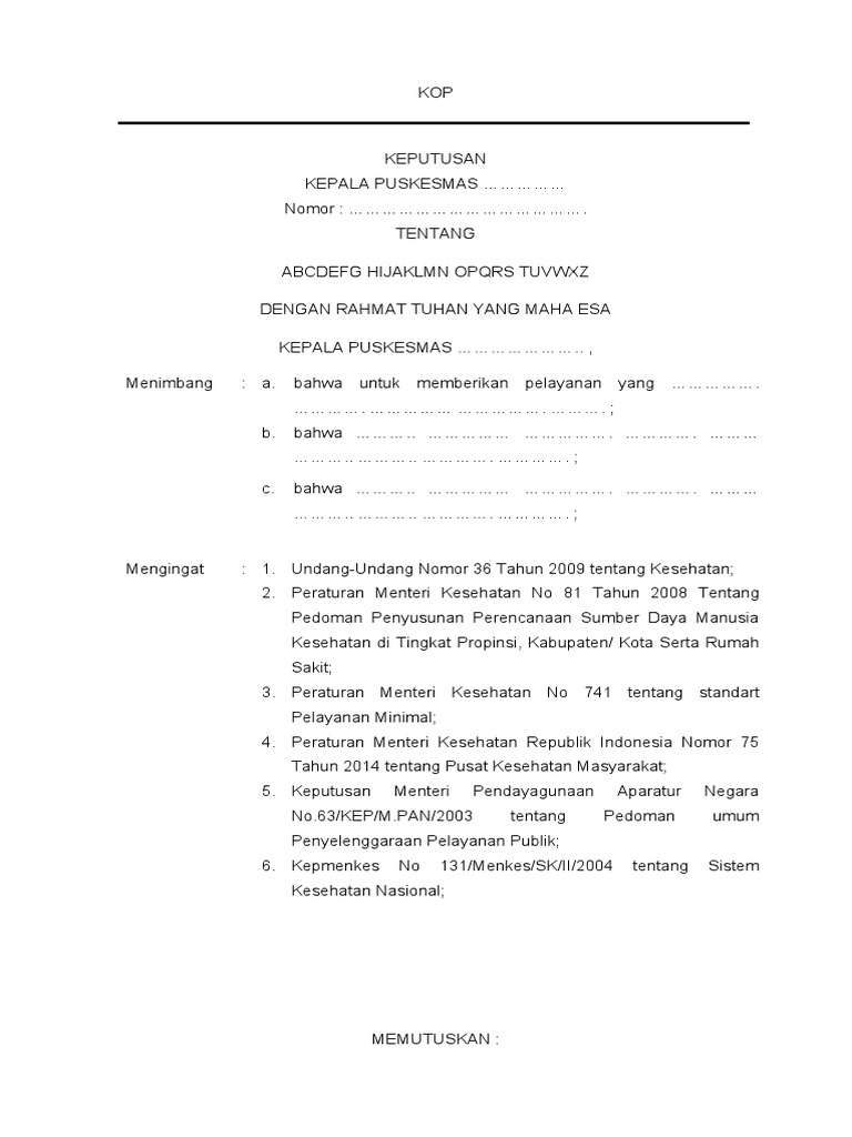 Contoh FORMAT SK Puskesmas | PDF