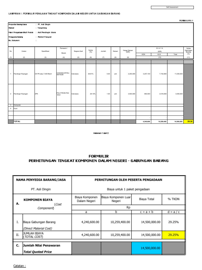 Formulir TKDN Gabungan Barang Kosong | PDF