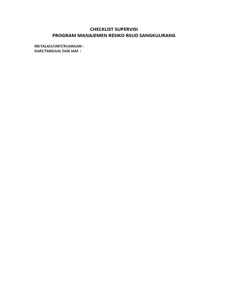 Pmkp 11 Ep 1 Checklist Supervisi Manajemen Resiko Pdf