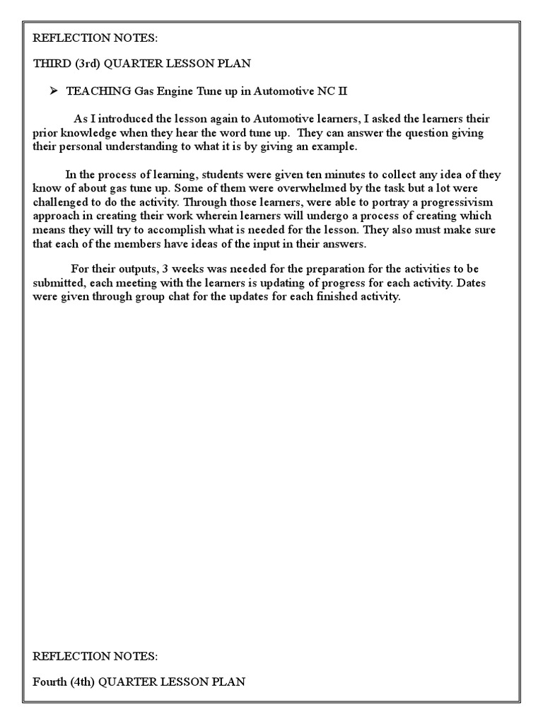 Russell - REFLECTION-NOTES-COTs Objective 13 | PDF