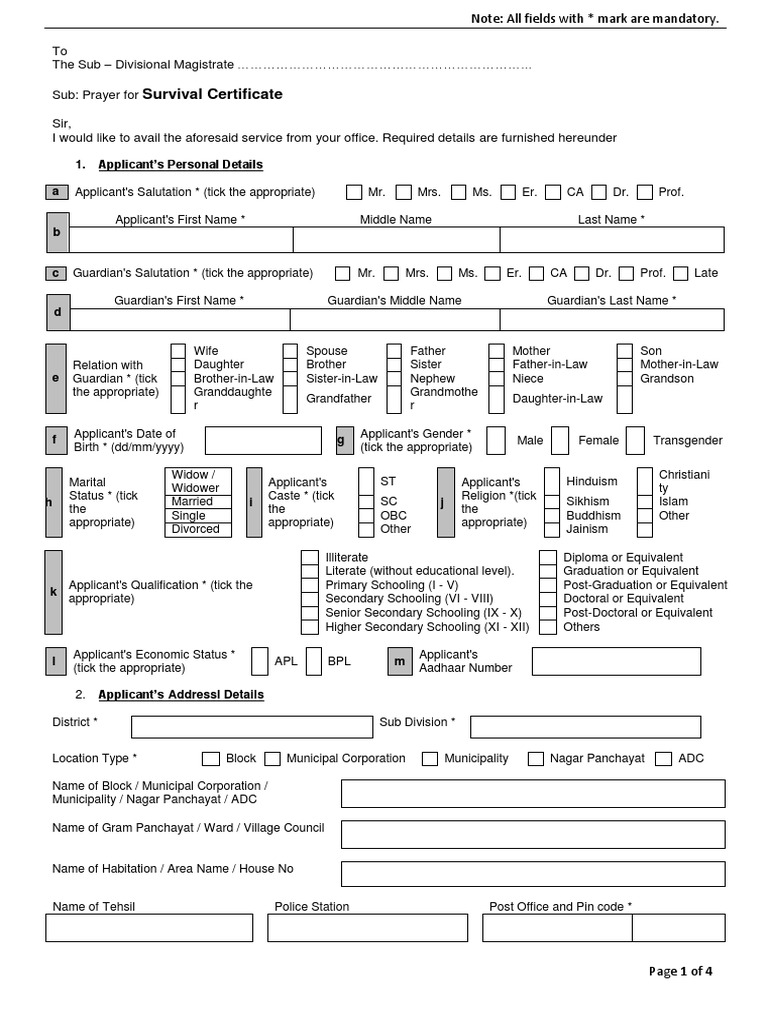 Survival Certificate Application Form | PDF
