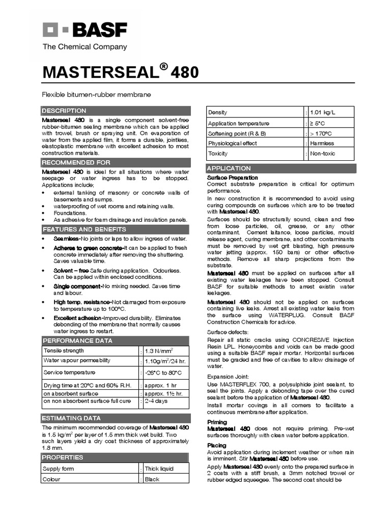 Masterseal 480 Asean 0709 | PDF | Concrete | Water