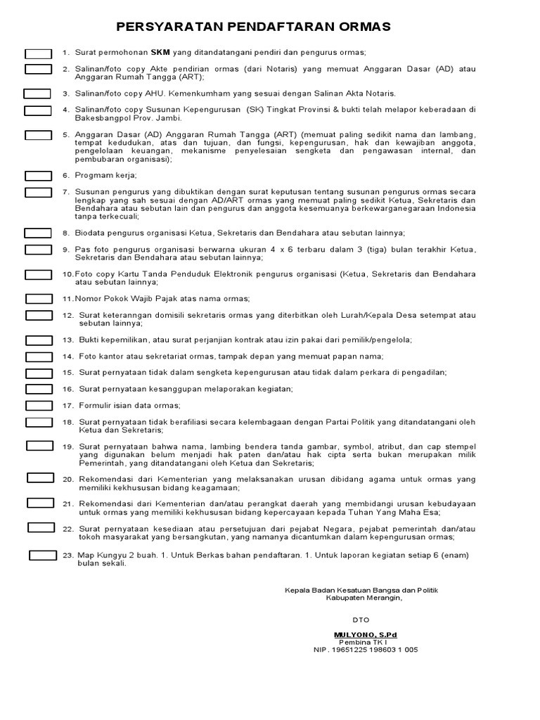 Formulir Pendaftaran Ormas Di Bakesbangpol Kab. Merangin | PDF