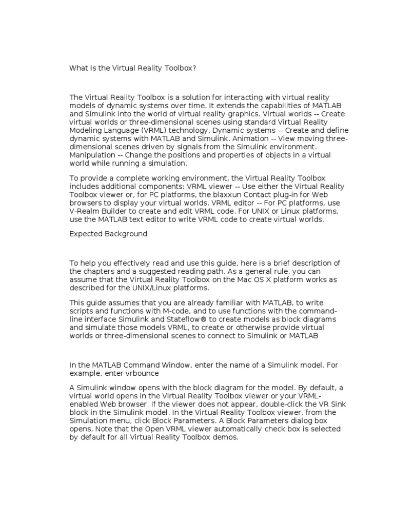 What Is The Virtual Reality Toolbox | PDF | Matlab | Graphical User Interfaces