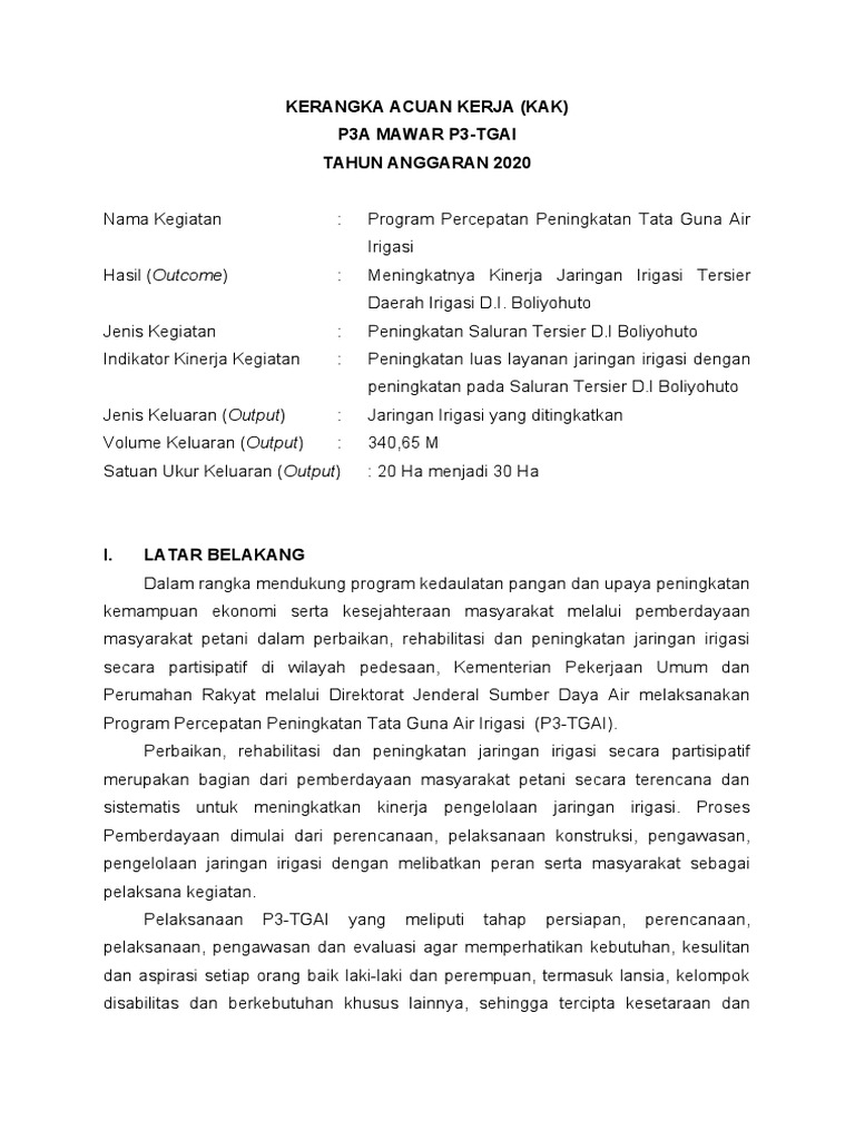 Kerangka Acuan Kerja P3a Mawar | PDF | Teknologi & Rekayasa