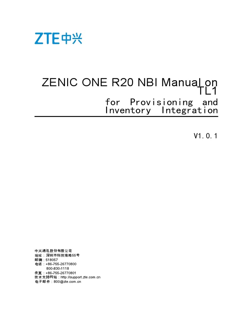 ZENIC ONE R20 NBI Manual On TL1 For Provisioning and Inventory ...