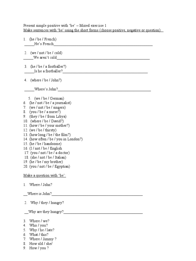 Present Simple Exercises | PDF